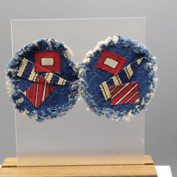 Handmade | Jewelry | Vintage Handmade Denim Patchwork Earrings | Poshmark